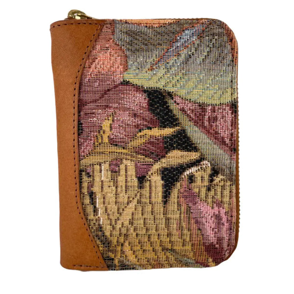 Wallet - Leather Wallet with Zipper and Orchid Flowers Tapestry Fabric ...