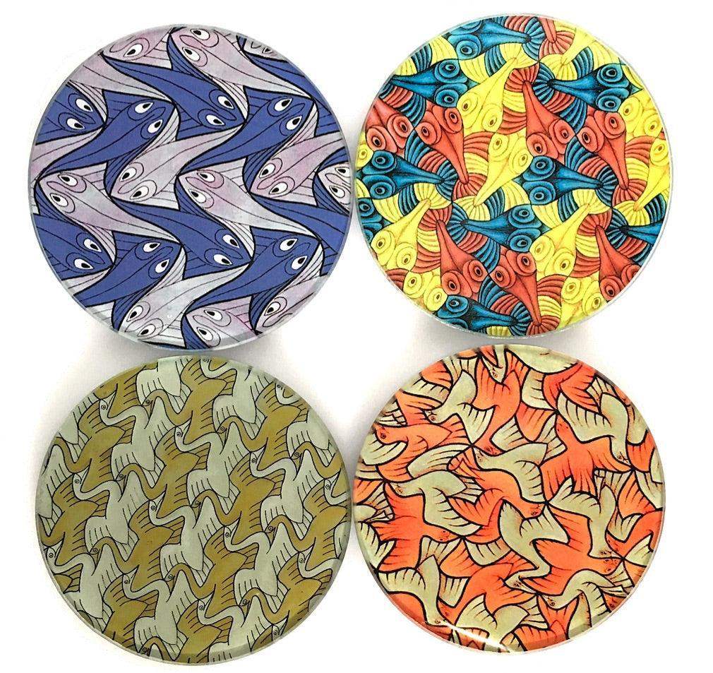 Escher Symmetry Geometric Birds Fish Stingray Bar Drink Glass Coasters
