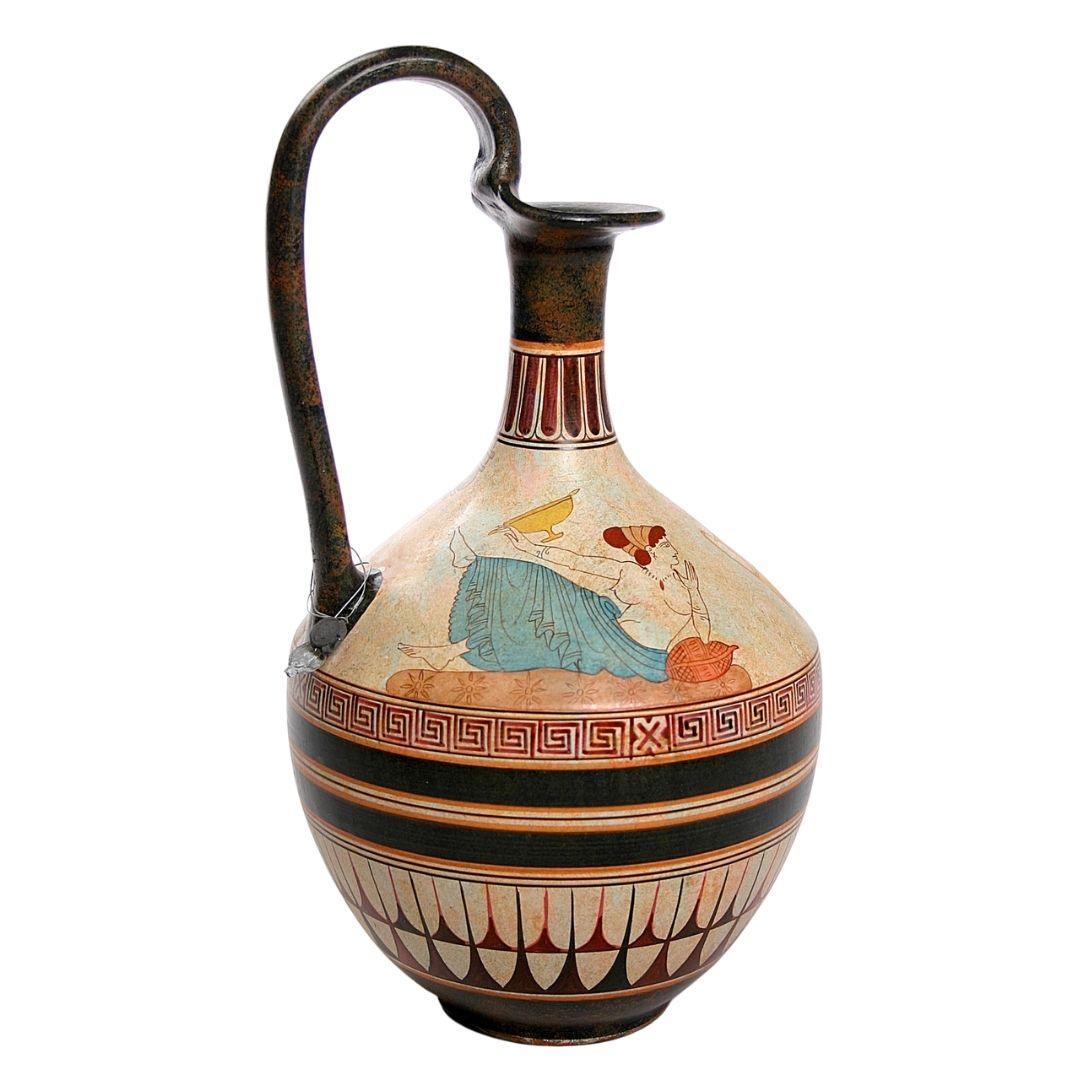 Couple Dining on Couches Greek Vase White Imported from Greece 13.25H ...