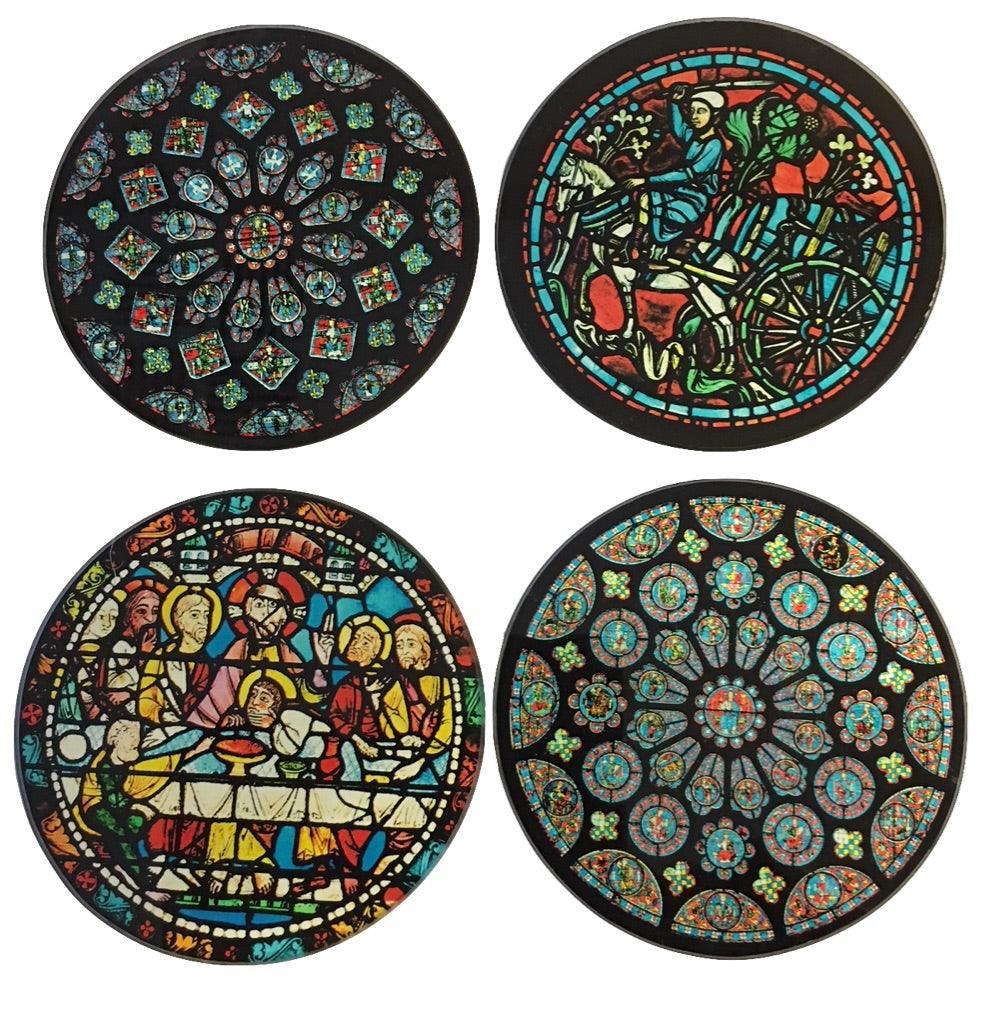 Chartres Cathedral Windows Glass Drink Bar Coasters Set of 4 with Stor ...