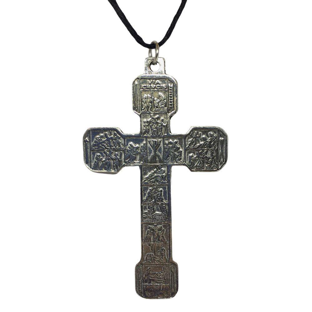 Renaissance Crucifix Cross Two-Sided Pendant Pewter Unisex Charm Neckl