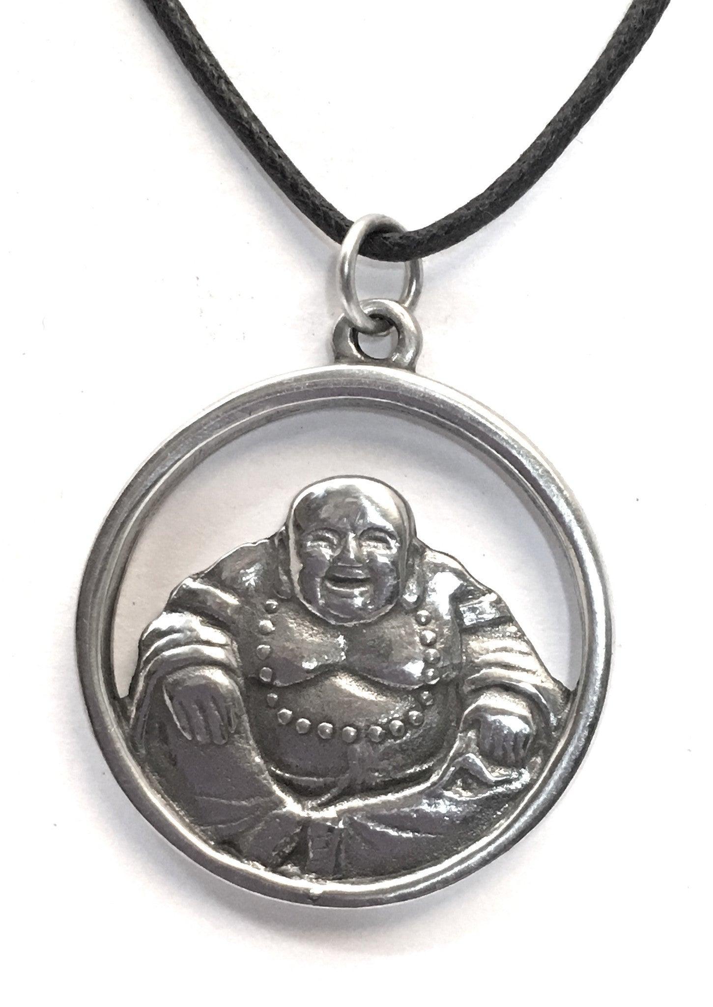 Laughing Happy Buddha Hotai Unisex Pewter Pendant Charm Necklace
