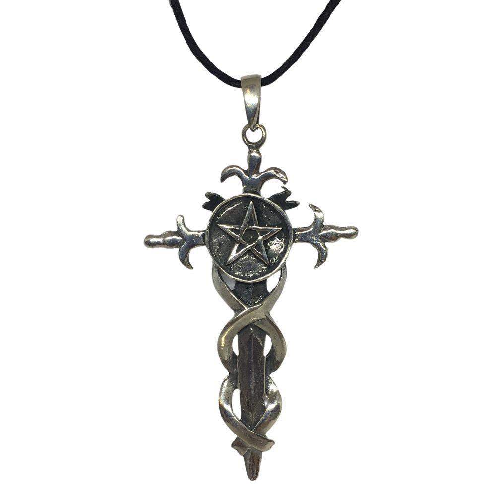 Pentacle of Sword Wiccan Sorcery Unisex Pewter Pendant Necklace 2.5L ...