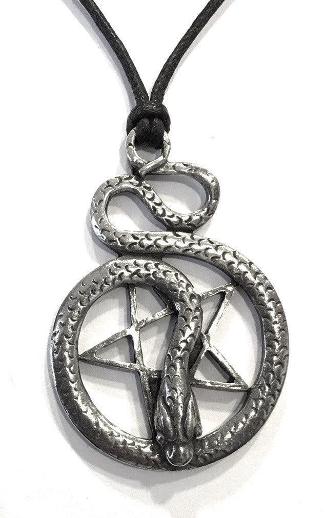 Pentacle of Snake Wiccan Sorcery Unisex Pewter Pendant Charm Necklace