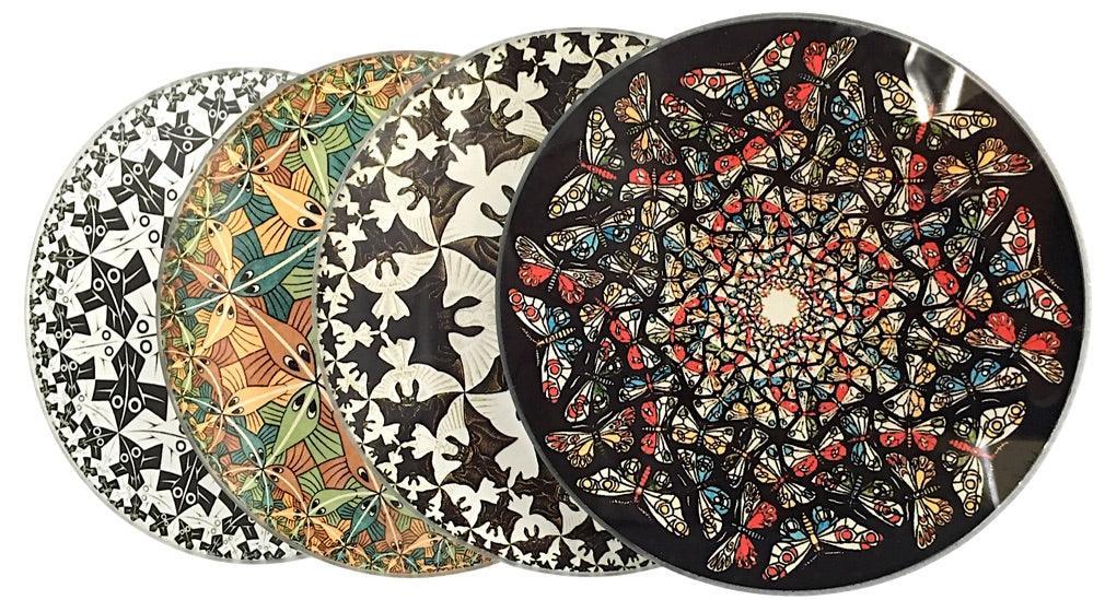 Escher Tessellations Circles Geometric Bar Drink Glass Coasters Set of ...