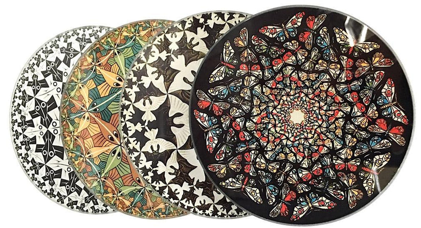 Escher Tessellations Circles Geometric Bar Drink Glass Coasters Set of ...