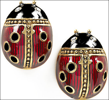 Ladybug Solid Red Black Gold Fancy Pierced Post Earrings – Museumize.com