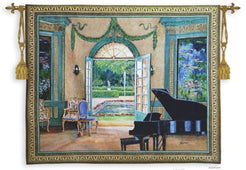 Music Room with Grand Piano and Garden View by Monet Woven Wall Tapest ...